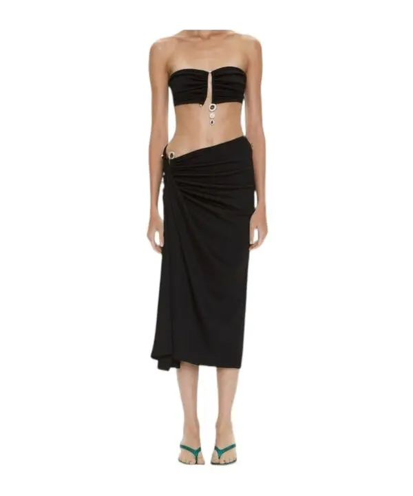 Christopher Esber Crystal-clasp Cascade Midi Skirt - Black
