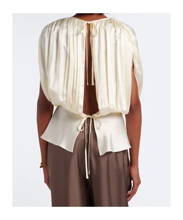 Tove Peta Draped Peplum Silk Satin Top - White