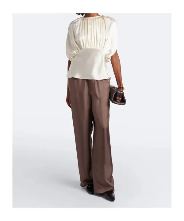Tove Peta Draped Peplum Silk Satin Top - White