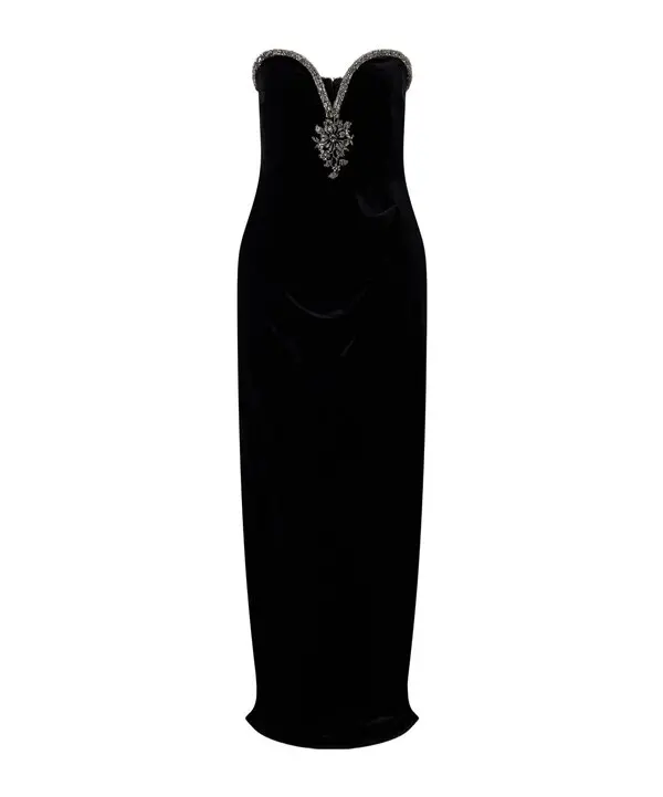 SELF-PORTRAIT Embellished Velvet Maxi Dress - Black