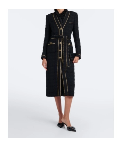 Alessandra Rich Belted Cotton-blend Bouclé Tweed Coat