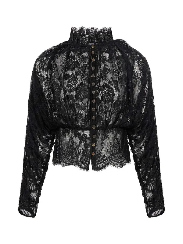 SELF-PORTRAIT High Neck Lace Blouse - Black