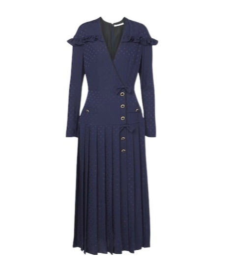 Alessandra Rich Pleated Silk Jacquard Midi Dress - Blue