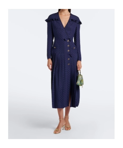 Alessandra Rich Pleated Silk Jacquard Midi Dress With Star Motifs