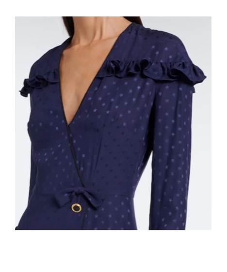 Alessandra Rich Pleated Silk Jacquard Midi Dress With Star Motifs