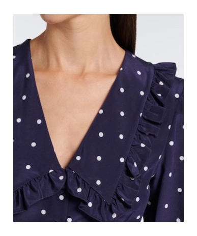 Alessandra Rich Polka Dot Silk Midi Dress With Ruffled Collar