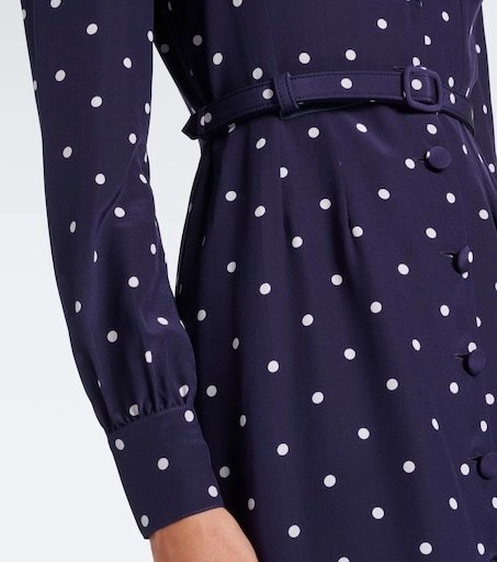 Alessandra Rich Polka Dot Silk Midi Dress With Ruffled Collar