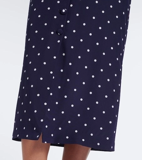 Alessandra Rich Polka Dot Silk Midi Dress With Ruffled Collar
