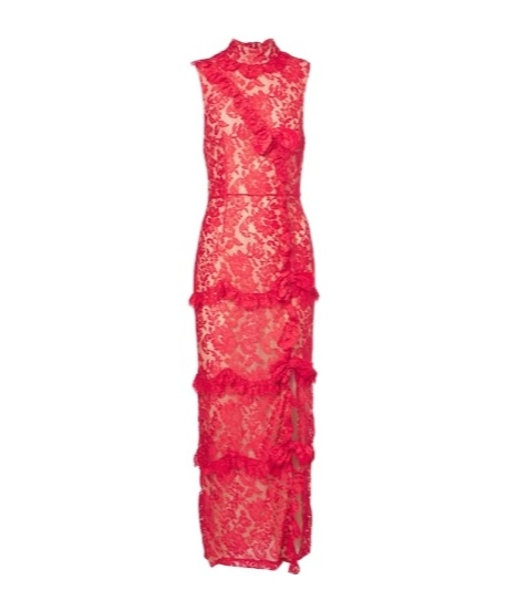 Alessandra Rich Bow-detail Tiered Lace Cocktail Dress - Red