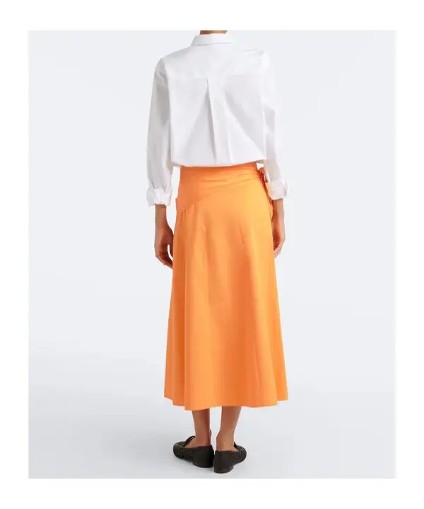 Vince Cotton Poplin Midi Skirt - Orange