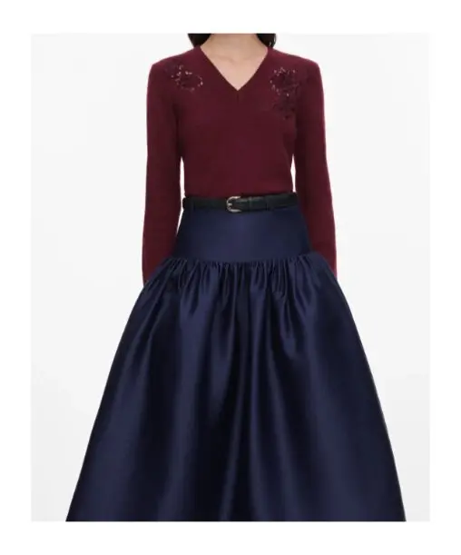 SELF-PORTRAIT Burgundy Flower Wool Jumper