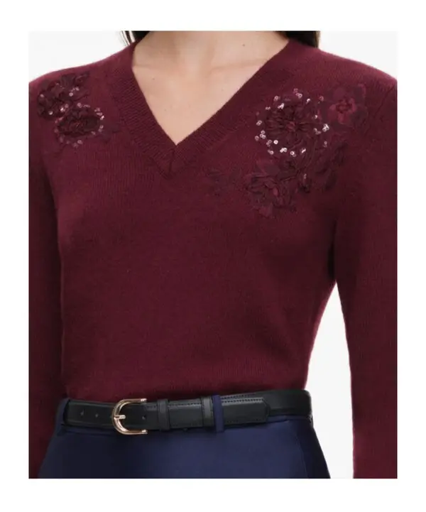 SELF-PORTRAIT Burgundy Flower Wool Jumper