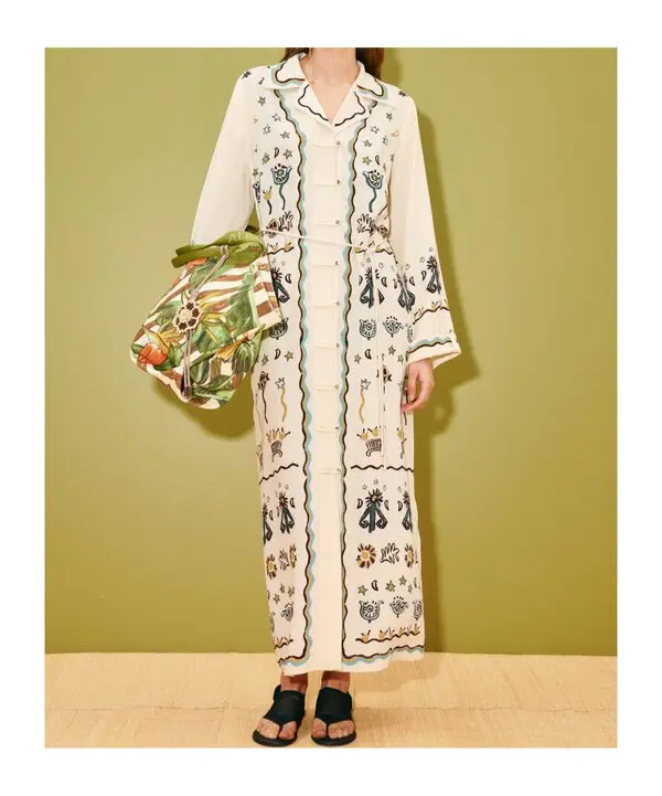ALEMAIS Printed Long Sleeve Maxi Dress With Belt