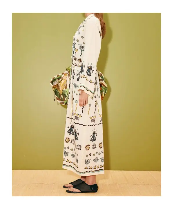 ALEMAIS Printed Long Sleeve Maxi Dress With Belt
