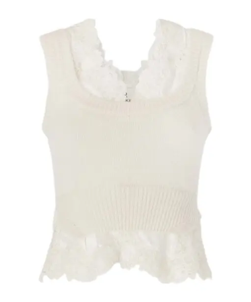 Ermanno Scervino Layer-effect Cashmere Top With Lace Details - White
