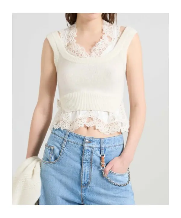 Ermanno Scervino Layer-effect Cashmere Top With Lace Details