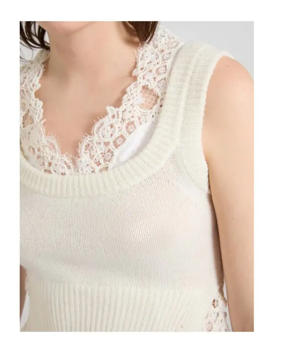 Ermanno Scervino Layer-effect Cashmere Top With Lace Details