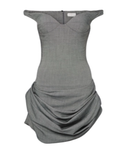 Magda Butrym Off-shoulder Herringbone Wool-blend Minidress - Grey