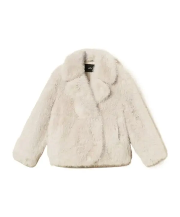 TWINSET Cropped Faux Fur Coat - Soft Gray