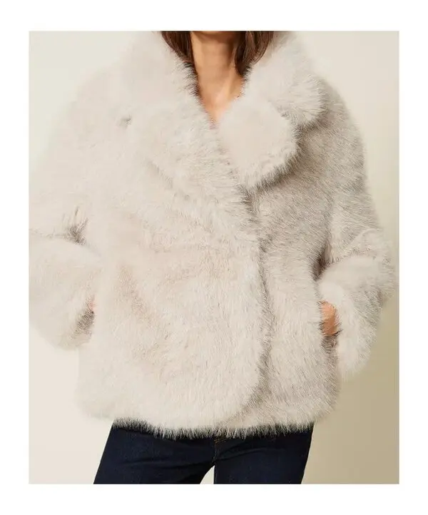 TWINSET Cropped Faux Fur Coat