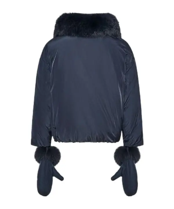 YVES SALOMON Detachable Collar Down Jacket With Fox Fur Trim - Navy