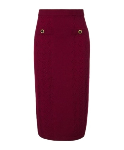 Alessandra Rich Knitted Pointelle Virgin Wool Midi Skirt - Wine Red