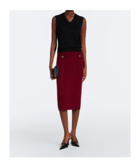 Alessandra Rich Knitted Pointelle Virgin Wool Midi Skirt