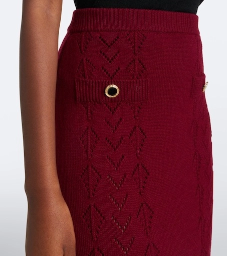 Alessandra Rich Knitted Pointelle Virgin Wool Midi Skirt