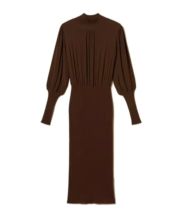 TWINSET Knitted Crepe Maxi Skirt - Dark Brown