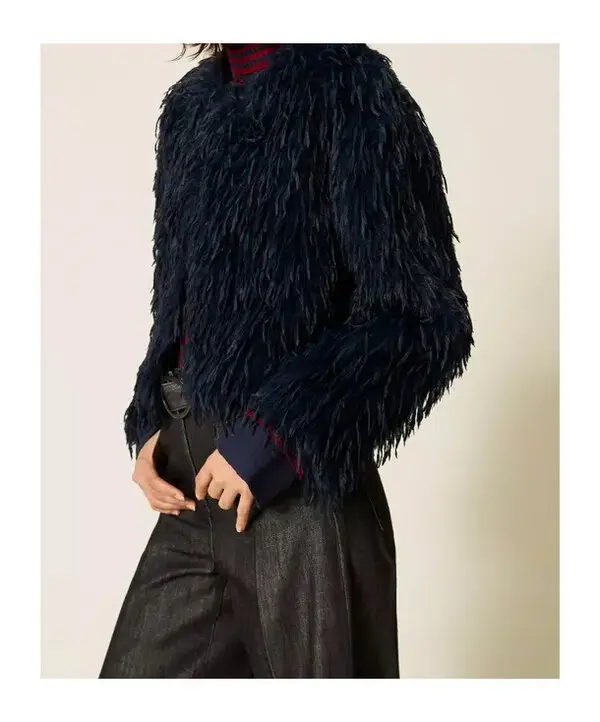 TWINSET Cropped Faux Fur Jacket