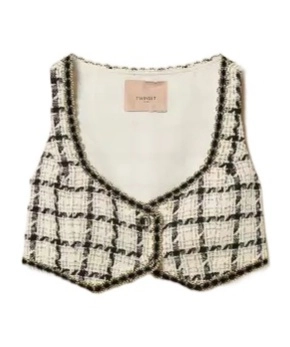 TWINSET Short Bouclé Top With Check Pattern