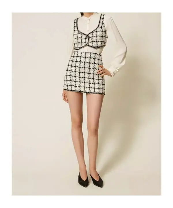 TWINSET Short Bouclé Top With Check Pattern
