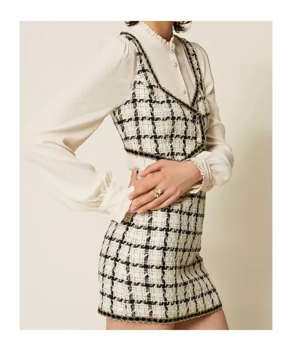 TWINSET Short Bouclé Top With Check Pattern