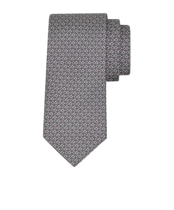 FERRAGAMO Gancini Square Print Silk Neck Tie