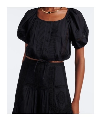 Ulla Johnson Clara Embroidered Cotton Crop Top - Black