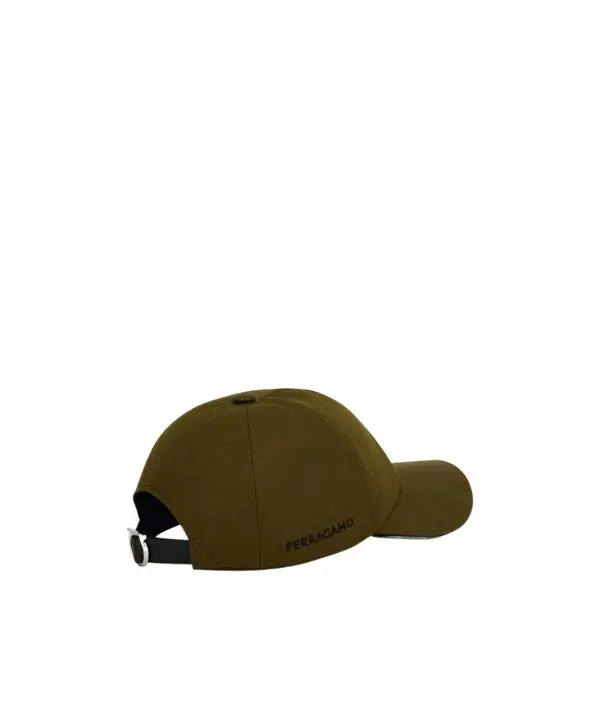 FERRAGAMO Baseball Cap With Embroidered Signature - Olive Green