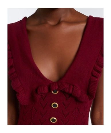 Alessandra Rich Ruffled Knitted Pointelle Midi Dress - Wine Red