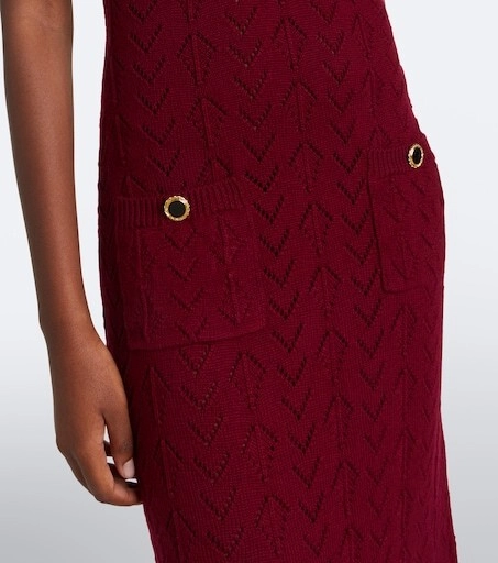 Alessandra Rich Ruffled Knitted Pointelle Midi Dress - Wine Red