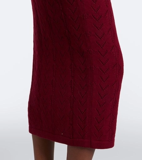 Alessandra Rich Ruffled Knitted Pointelle Midi Dress - Wine Red