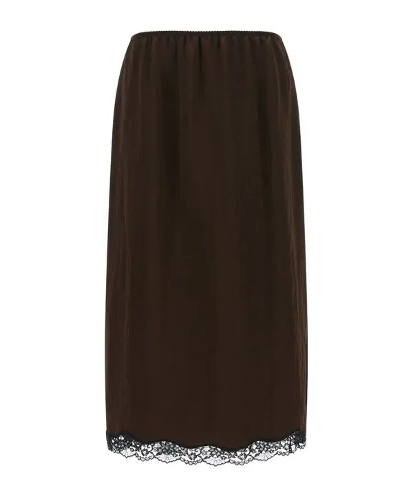 TWINSET Satin Froissé And Lace Skirt - Dark Brown