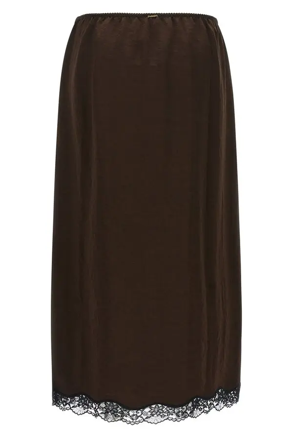 TWINSET Satin Lace Midi Skirt