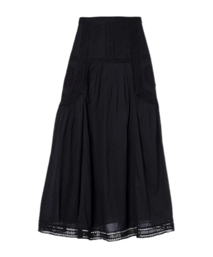 Ulla Johnson Alice Embroidered Tiered Cotton Midi Skirt - Black