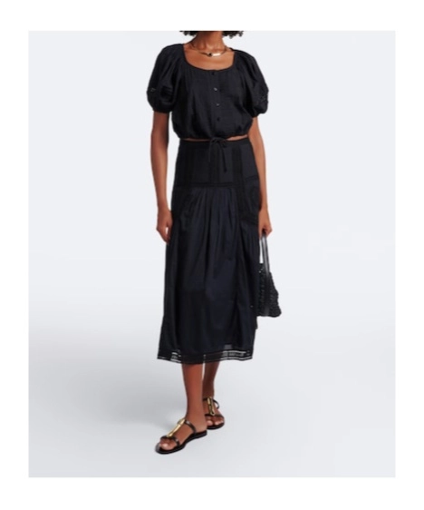 Ulla Johnson Alice Embroidered Tiered Cotton Midi Skirt - Black