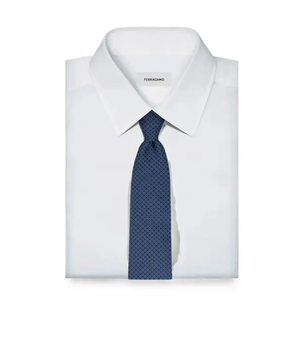 FERRAGAMO Micro Gancini Print Silk Jacquard Neck Tie