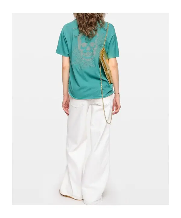Zadig&Voltaire V-neck T-shirt With Fishnet Skull Detail - Green