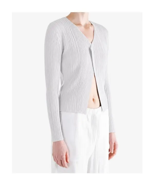 Issey Miyake Long Sleeve Pleated Cropped V-neck Cardigan