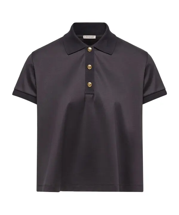 Moncler Grosgrain Logo Cotton Polo Shirt - Dark Blue
