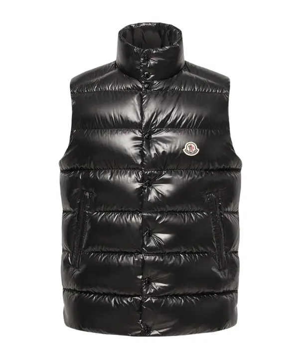 Moncler Tibb Logo Patch Zip-up Padded Gilet - Black