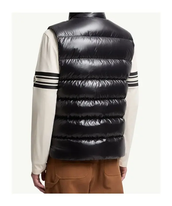 Moncler Tibb Logo Patch Zip-up Padded Gilet - Black