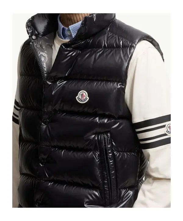 Moncler Tibb Logo Patch Zip-up Padded Gilet - Black